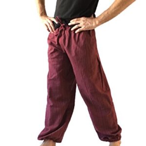 Baggy Pants Men's One Size Cotton Harem Pants Hippie Boho Trousers (Red)