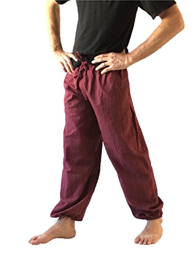 Baggy Pants Men's One Size Cotton Harem Pants Hippie Boho Trousers (Red)