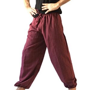 Baggy Pants Men's One Size Cotton Harem Pants Hippie Boho Trousers (Red)