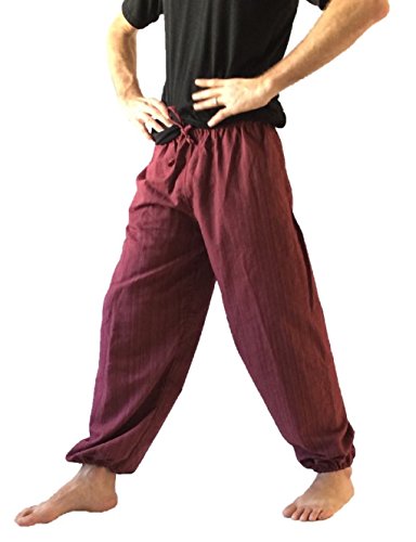 Baggy Pants Men's One Size Cotton Harem Pants Hippie Boho Trousers (Red)