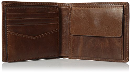 Fossil Men's Ryan Leather RFID-Blocking Bifold with Coin Pocket Wallet, Dark Brown, (Model: ML3736201)