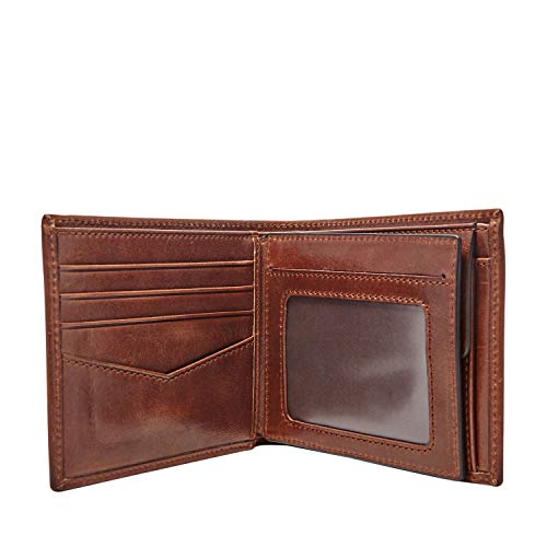 Fossil Men's Ryan Leather RFID-Blocking Bifold with Coin Pocket Wallet, Dark Brown, (Model: ML3736201)