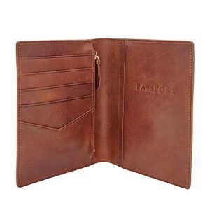 Fossil Leather RFID Blocking Passport Holder Case Wallet, Cognac (Model: MLG0358222)