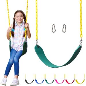 jungle gym kingdom swing for outdoor swing set - pack of 1 swing seat replacement kit with heavy duty chains - backyard swingset playground accessories for kids (green)