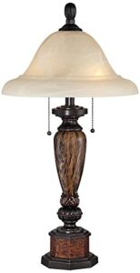 kathy ireland sonnett traditional vintage table lamp 28" tall warm bronze faux marble alabaster glass mushroom shade for living room bedroom house bedside nightstand home office family