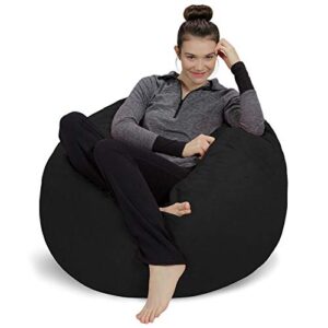 sofa sack - plush, ultra soft bean bag chair with microsuede cover - stuffed memory foam filled furniture and accessories for dorm room - black 3'