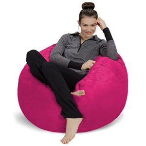 sofa sack - plush, ultra soft bean bag chair - memory foam bean bag chair with microsuede cover - stuffed foam filled furniture and accessories for dorm room - magenta 3'