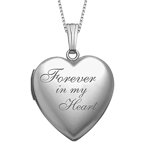 Picturesongold.com Forever in My Heart Locket Necklace - Custom Necklaces for Women Personalized & Engraved Picture Locket Necklace with 18” Chain Necklace Yellow Gold Filled (Sterling Silver, Locket Only)