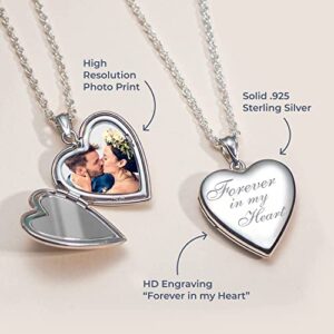 Picturesongold.com Forever in My Heart Locket Necklace - Custom Necklaces for Women Personalized & Engraved Picture Locket Necklace with 18” Chain Necklace Yellow Gold Filled (Sterling Silver, Locket Only)