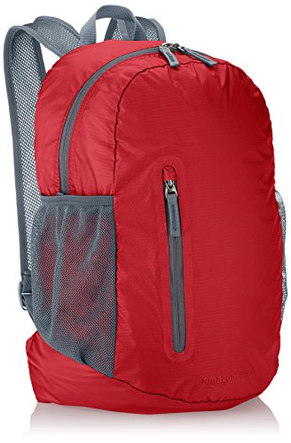 Amazon Basics Lightweight Packable Hiking Travel Day Pack Backpack - 17.5 x 17.5 x 11.5 Inches, 25 Liter, Red