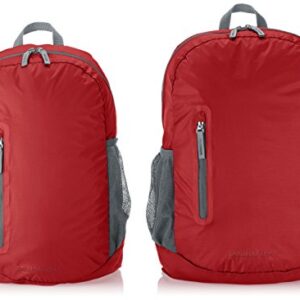 Amazon Basics Lightweight Packable Hiking Travel Day Pack Backpack - 17.5 x 17.5 x 11.5 Inches, 25 Liter, Red