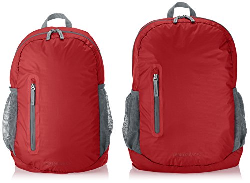 Amazon Basics Lightweight Packable Hiking Travel Day Pack Backpack - 17.5 x 17.5 x 11.5 Inches, 25 Liter, Red