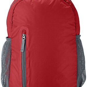 Amazon Basics Lightweight Packable Hiking Travel Day Pack Backpack - 17.5 x 17.5 x 11.5 Inches, 25 Liter, Red