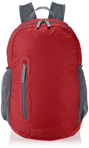 Amazon Basics Lightweight Packable Hiking Travel Day Pack Backpack - 17.5 x 17.5 x 11.5 Inches, 25 Liter, Red