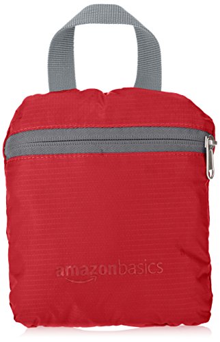 Amazon Basics Lightweight Packable Hiking Travel Day Pack Backpack - 17.5 x 17.5 x 11.5 Inches, 25 Liter, Red