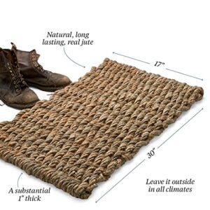 Kings County Tools Jute Rug | Woven Door Mat | Natural Fiber Jute Entry Rug | Reversible Indoor & Outdoor Doormat | Hand Braided | Safe for Decking | Soft & Durable Burlap Rag Rug Runner | 30" x 17"