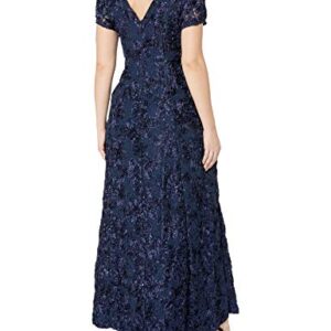 Alex Evenings Women's Plus-Size Long A-Line Rosette Dress with Short Sleeves, Navy, 16W