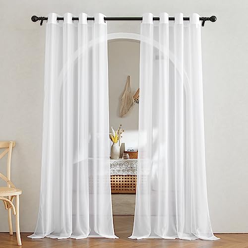 NICETOWN Sheer Curtain Panels Bedroom - Home Decoration Solid Voile Panels with Ring Top (2-Pack, 54 Wide x 84 inch Long, White)