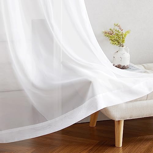 NICETOWN Sheer Curtain Panels Bedroom - Home Decoration Solid Voile Panels with Ring Top (2-Pack, 54 Wide x 84 inch Long, White)