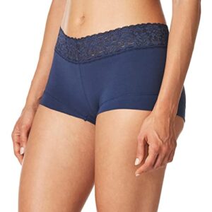 maidenform women's dream cotton with lace boy short, navy, 2x/9