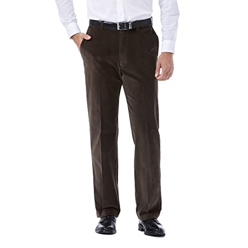 Haggar mens Stretch Corduroy Expandable Waist Classic Fit Flat Front Casual Pants, Brown, 38W x 30L US