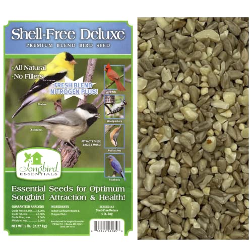 Songbird Essentials Wild Bird Food, Shell Free Deluxe Premium Bird Seed, 5 Pound Bag, Nitrogen Flushed