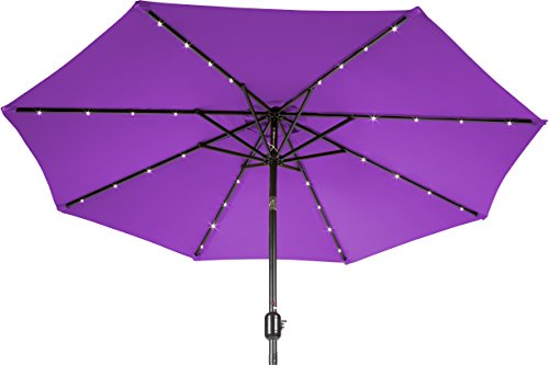 Trademark Innovations Deluxe Solar Powered LED Lighted Patio Umbrella - 9' - (Purple)