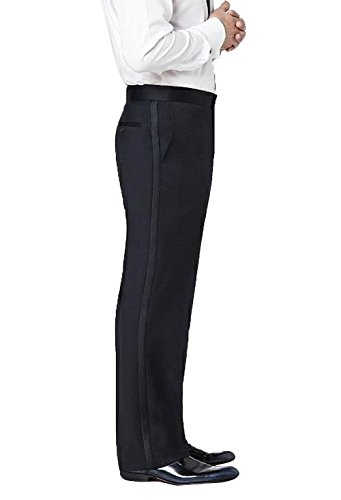 Neil Allyn Men's Flat Front Comfort Waist Satin Stripe Tuxedo Pants, 40 Black