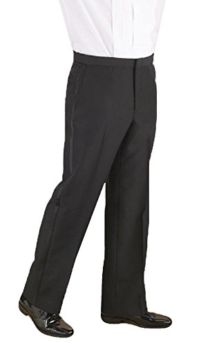 Neil Allyn Men's Flat Front Comfort Waist Satin Stripe Tuxedo Pants, 40 Black