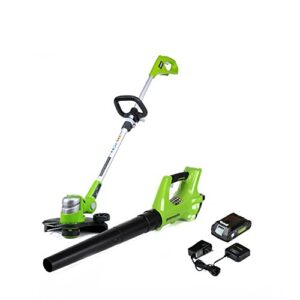 greenworks 24v cordless string trimmer and blower combo pack, 2ah battery and charger included stba24b210