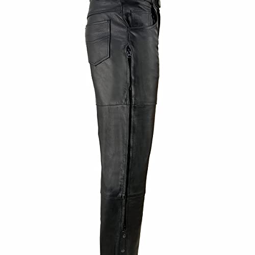 Milwaukee Leather SH1150 Men's Black Leather Motorcycle Over Pants with Jean Style Pockets - 34