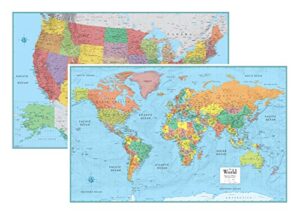 rmc 32" x 50" signature united states usa and world wall map set (laminated)