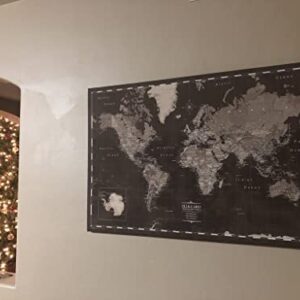 Conquest Maps World Travel Map with Pins Modern Slate Style Push Pin Travel Map Cork Board, Track Your Travels w/a Handmade Unique Canvas Pinable Map (24" x 16")