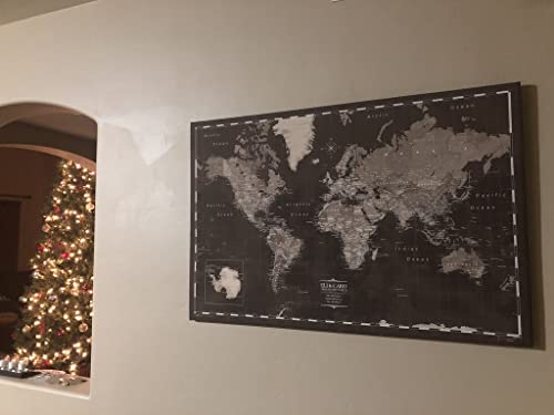 Conquest Maps World Travel Map with Pins Modern Slate Style Push Pin Travel Map Cork Board, Track Your Travels w/a Handmade Unique Canvas Pinable Map (24" x 16")