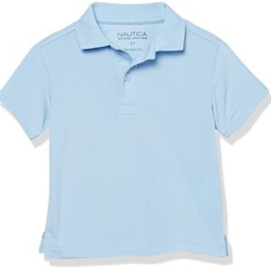 Nautica Boys' School Uniform Short Sleeve Polo Shirt, Button Closure, Moisture Wicking Performance Material, Light Blue, 14-16