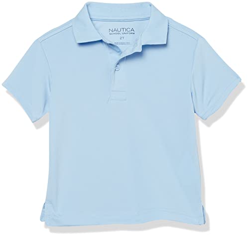 Nautica Boys' School Uniform Short Sleeve Polo Shirt, Button Closure, Moisture Wicking Performance Material, Light Blue, 14-16