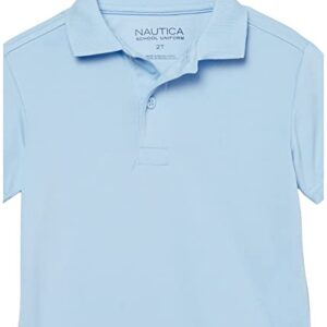 Nautica Boys' School Uniform Short Sleeve Polo Shirt, Button Closure, Moisture Wicking Performance Material, Light Blue, 14-16