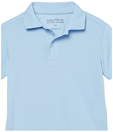 Nautica Boys' School Uniform Short Sleeve Polo Shirt, Button Closure, Moisture Wicking Performance Material, Light Blue, 14-16