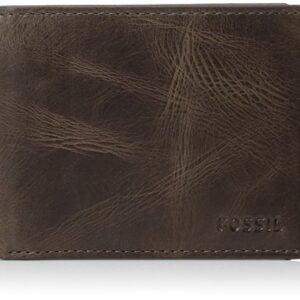 Fossil Men's Derrick Leather RFID-Blocking Bifold Passcase with Removable Card Case Wallet, Dark Brown, (Model: ML3771201)