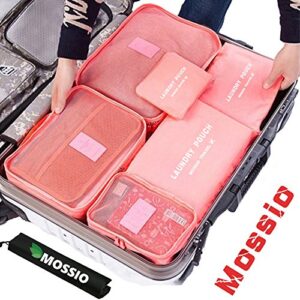 luggage cubes,mossio 7 set backpack camping clothes cosmetics mesh bag rose red