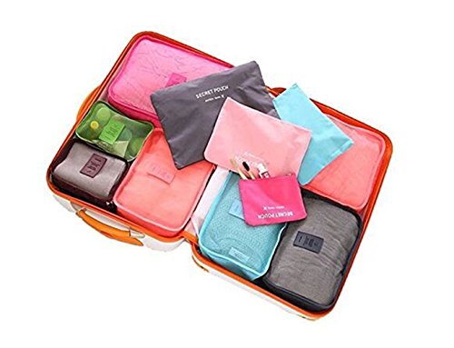 Luggage Cubes,Mossio 7 Set Backpack Camping Clothes Cosmetics Mesh Bag Rose Red