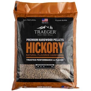 traeger grills hickory 100% all-natural wood pellets for smokers and pellet grills, bbq, bake, roast, and grill, 20 lb. bag