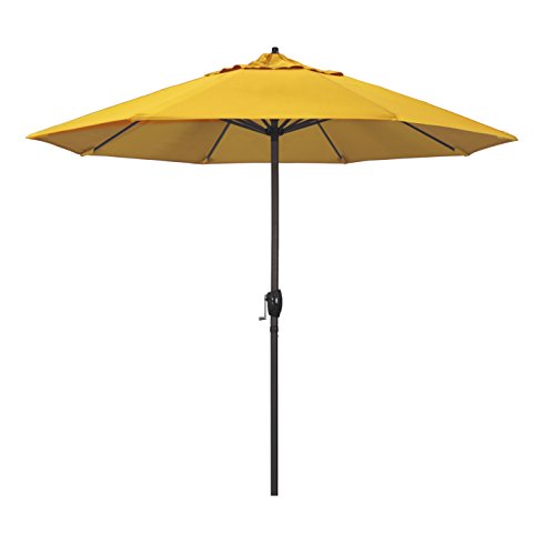 California Umbrella 9' Rd Sunbrella Aluminum Patio Umbrella, Crank Lift, Auto Tilt, Bronze Pole, Sunflower Yellow