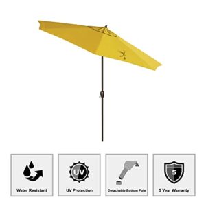 California Umbrella 9' Rd Sunbrella Aluminum Patio Umbrella, Crank Lift, Auto Tilt, Bronze Pole, Sunflower Yellow