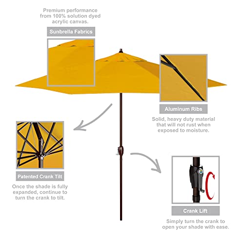 California Umbrella 9' Rd Sunbrella Aluminum Patio Umbrella, Crank Lift, Auto Tilt, Bronze Pole, Sunflower Yellow