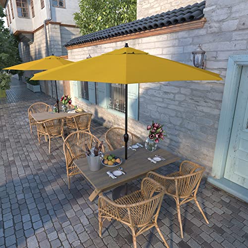 California Umbrella 9' Rd Sunbrella Aluminum Patio Umbrella, Crank Lift, Auto Tilt, Bronze Pole, Sunflower Yellow