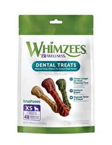 whimzees by wellness brushing dental chews for dogs, grain-free, long lasting treats, freshens breath extra small breed, 48 count