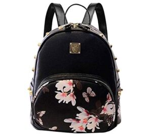 american shield girls mini cute waterproof butterfly backpack small casual lightweight women fashion light black leather daypack 651, black