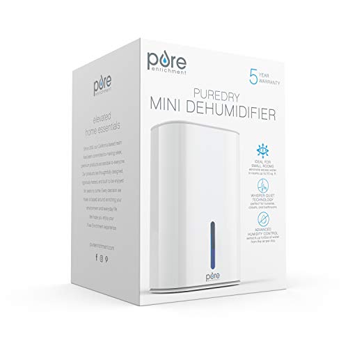 Pure Enrichment® PureDry™ Mini Dehumidifier - Compact Water Tank Eliminates 300ml/day in Excess Moisture from Closets, Bathrooms, Boats, Kitchens and Other Small Rooms and Living Spaces