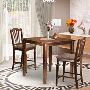 East West Furniture VNCH3-MAH-C Vernon 3 Piece Kitchen Counter Height Dining Set Contains a Square Pub Table and 2 Linen Fabric Upholstered Chairs, 36x36 Inch, Mahogany